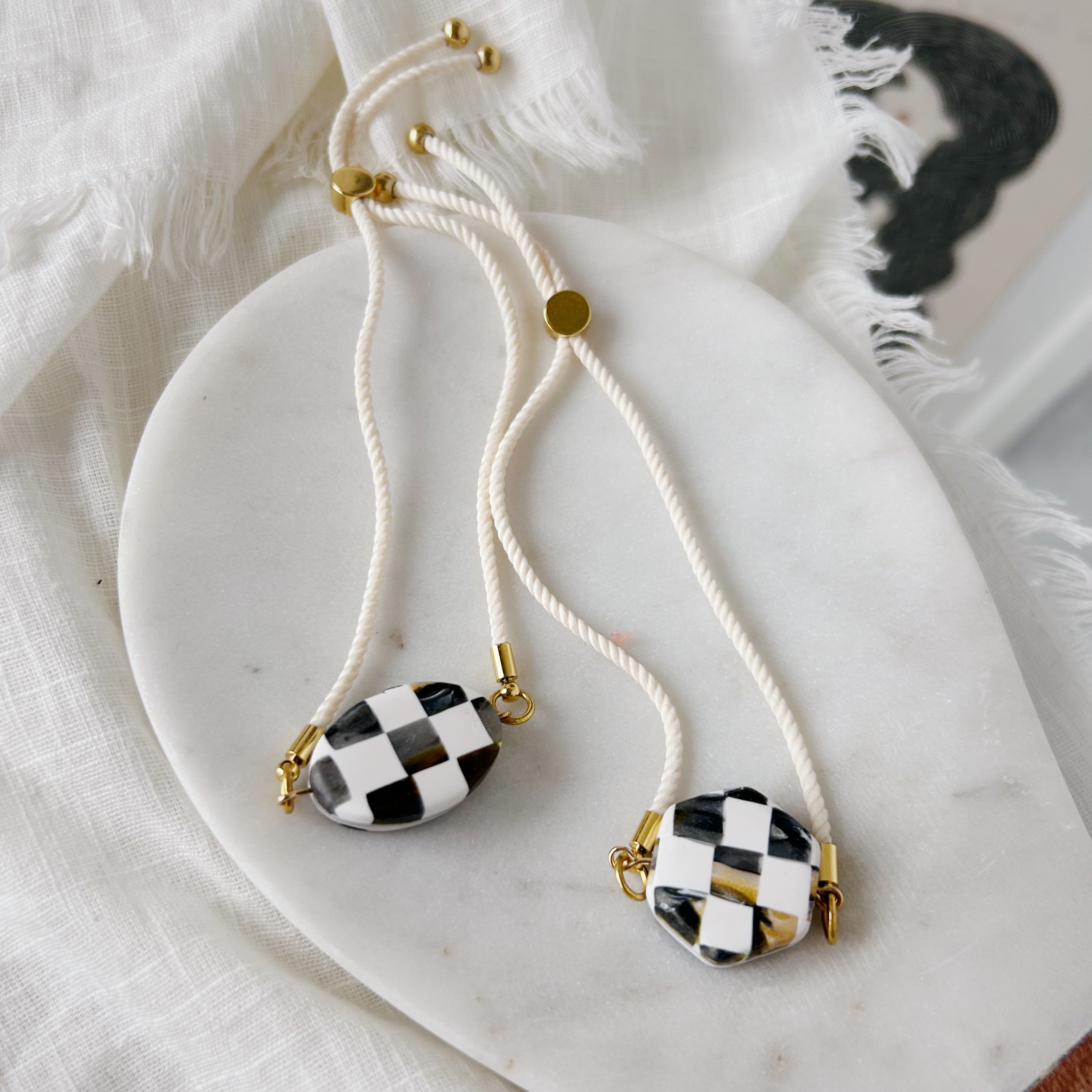 Black and White Checkered Clay Bracelet – abibemade